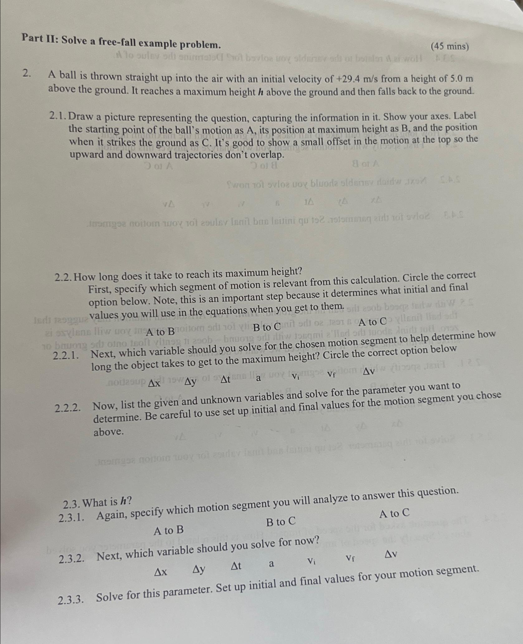 Solved Part II: Solve a free-fall example problem.(45 | Chegg.com