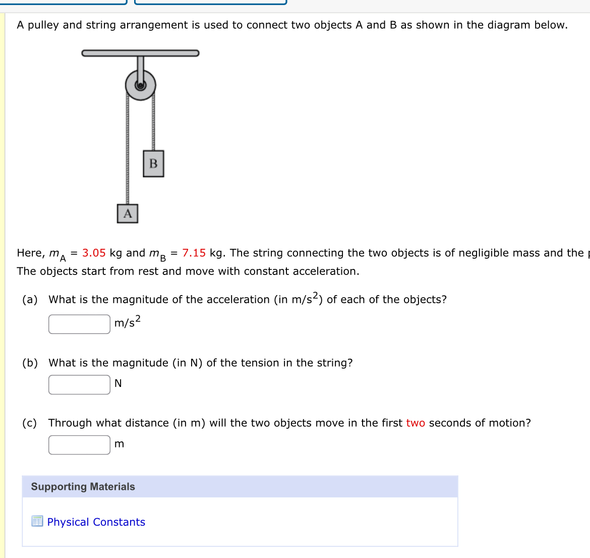 Solved A pulley and string arrangement is used to connect | Chegg.com