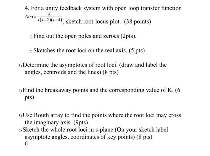 Solved 4. For a unity feedback system with open loop | Chegg.com