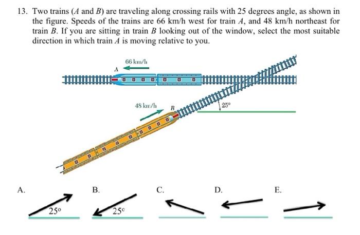 Solved 13. Two trains (A and B) are traveling along crossing | Chegg.com