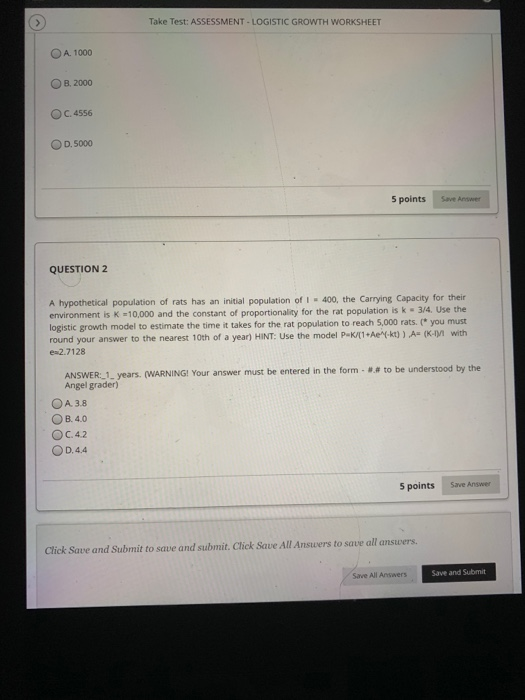 Solved Take Test: ASSESSMENT-LOGISTIC GROWTH WORKSHEET OA. | Chegg.com