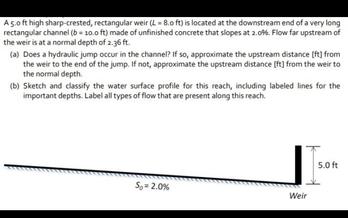 Solved A 5.0 ft high sharp-crested, rectangular weir (L = | Chegg.com