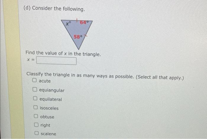 Solved (b) Consider the following. Find the value of x in | Chegg.com