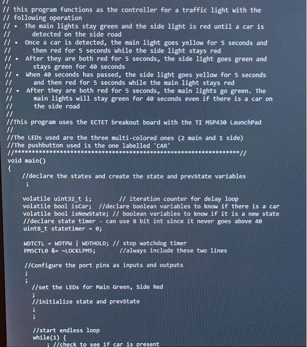 Solved Complete Code For Ti Msp430 By Filling In Comments 