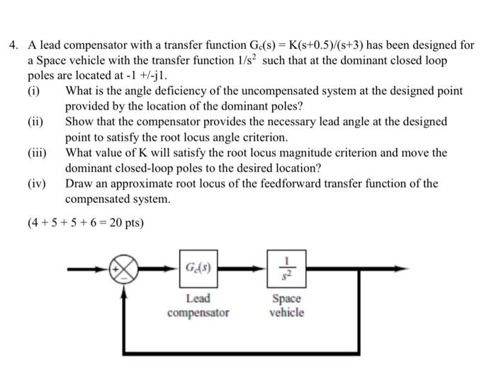 4. A lead compensator with a transfer function Ge(s) | Chegg.com