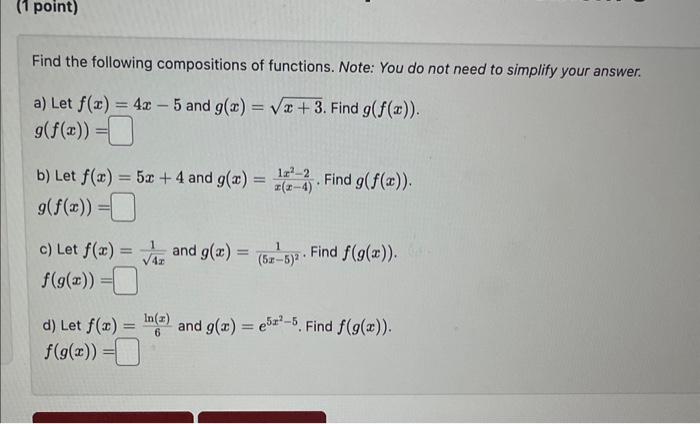 Solved Find the following compositions of functions. Note: | Chegg.com