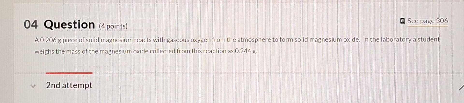 Solved A 0.206 g piece of solid magnesium reacts with | Chegg.com