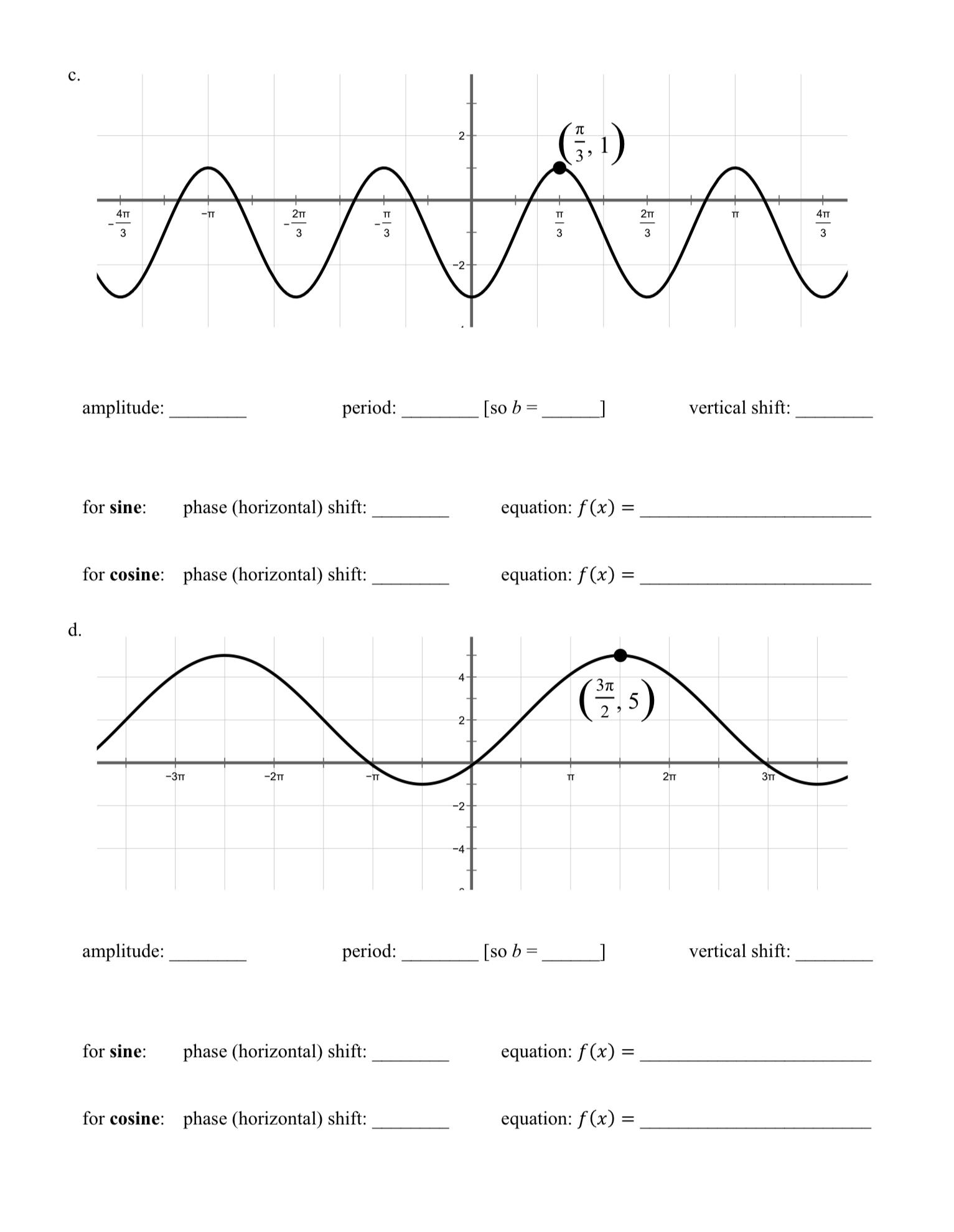 Solved amplitude:period:for sine: phase (horizontal) | Chegg.com