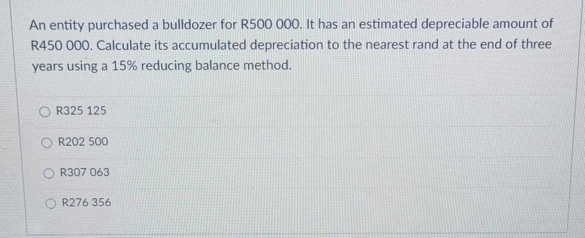 Solved An entity purchased a bulldozer for R500 000. It has | Chegg.com