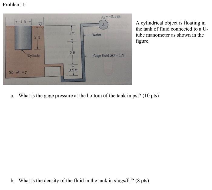 Solved Problem 1: A cylindrical object is floating in the | Chegg.com