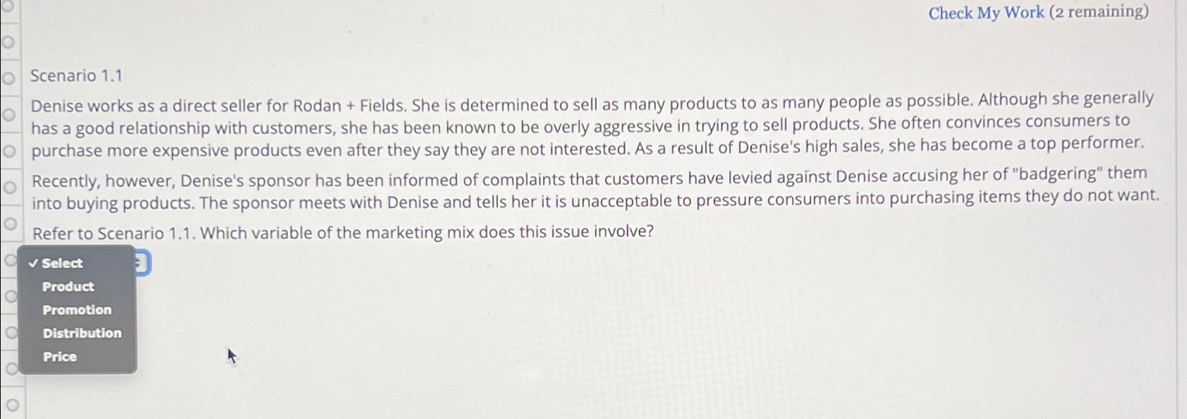 Solved Check My Work (2 ﻿remaining)Scenario 1.1Denise works | Chegg.com