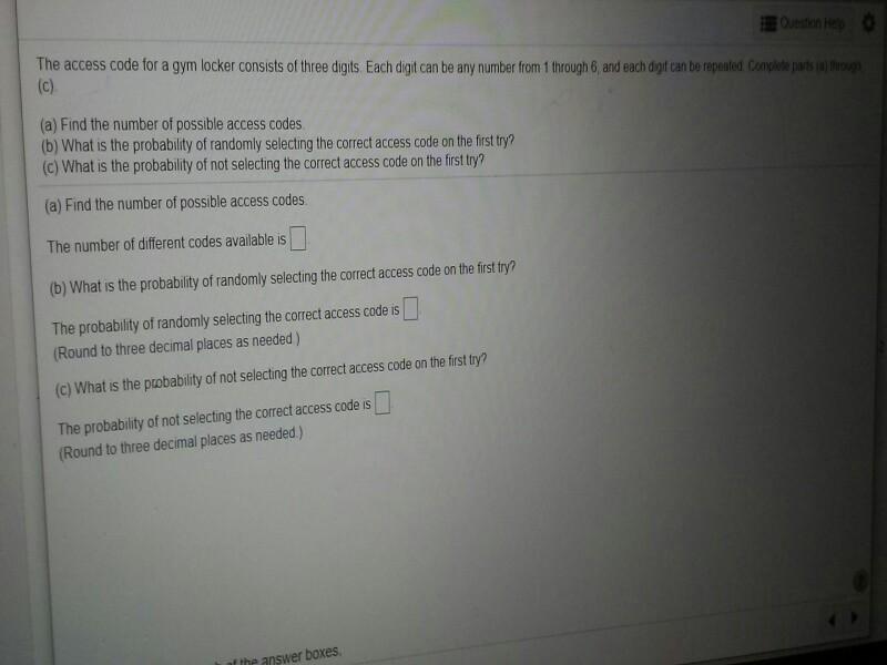 Solved One The access code for a gym locker consists of | Chegg.com