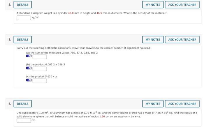 Solved A standard 1 kilogram weight is a cylinder 40.0 mm in | Chegg.com