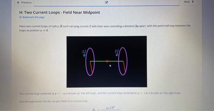Solved H: Two Current Loops - Field Near Midpoint A Hookmark | Chegg.com