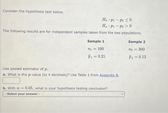 Solved Consider the hypothesis test below. | Chegg.com