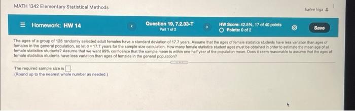 Solved MATH 1342 Elementary Statistical Methods kahiga & = | Chegg.com