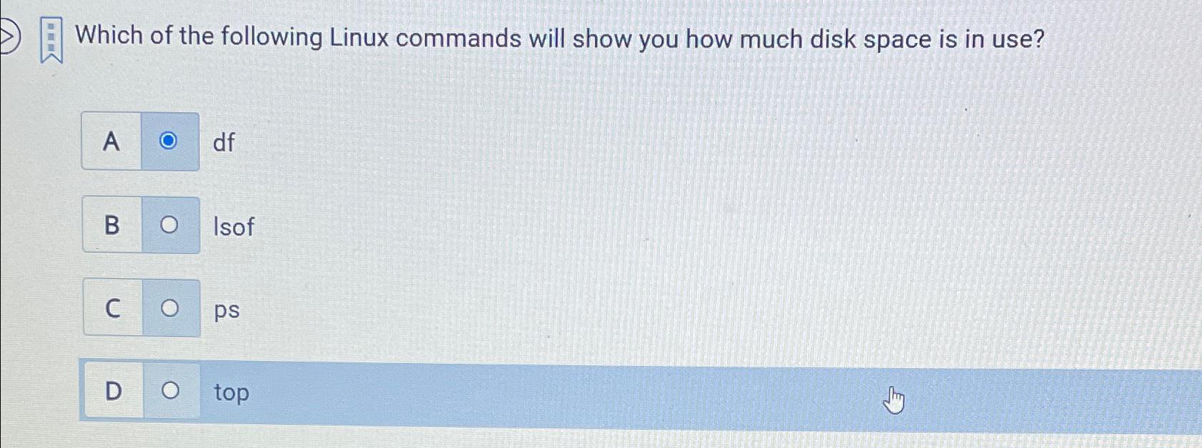 Solved Which of the following Linux commands will show you | Chegg.com