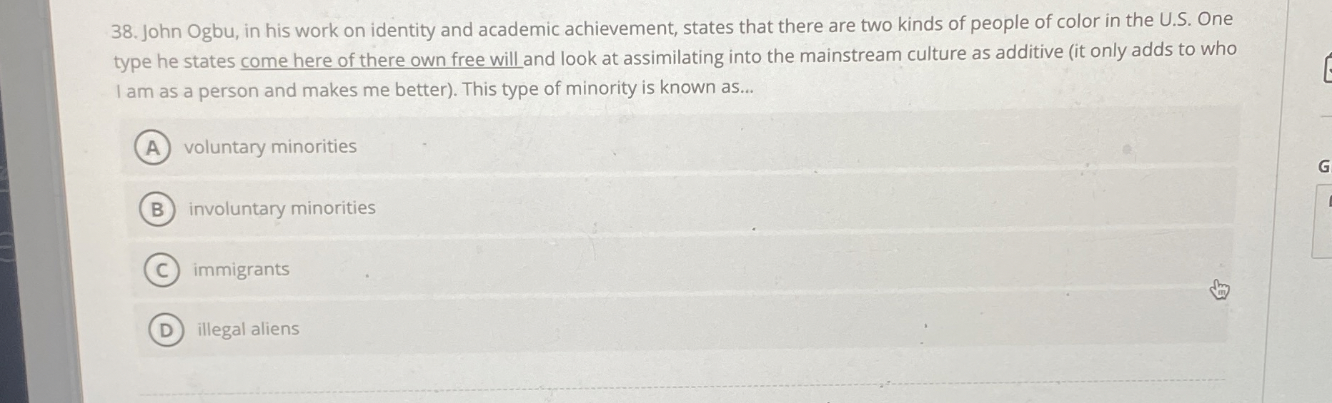 Solved John Ogbu, in his work on identity and academic | Chegg.com