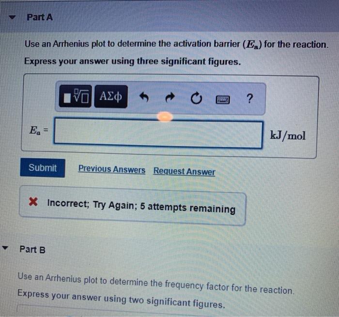 Solved Use an Arrhenius plot to determine the activation | Chegg.com