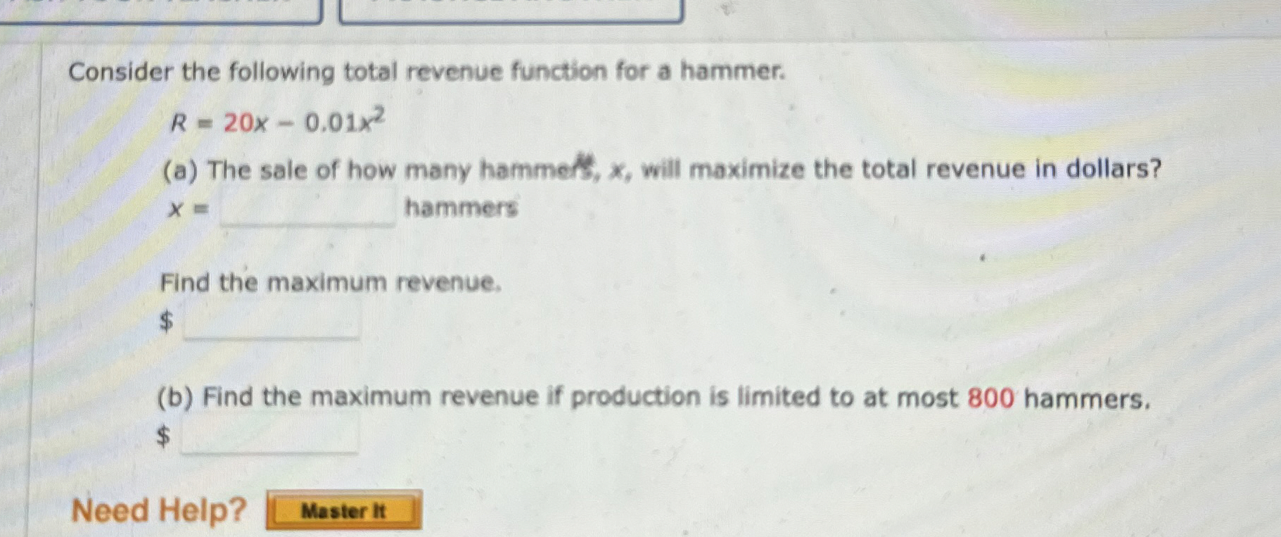 Solved Consider the following total revenue function for a | Chegg.com