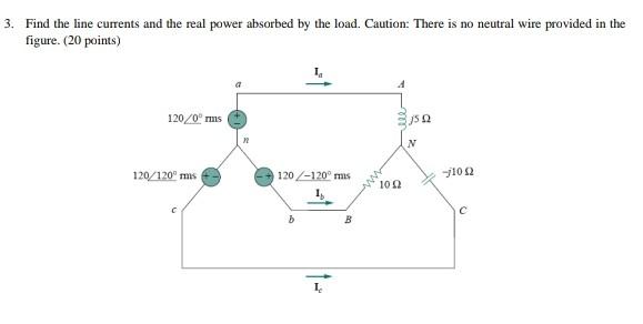 Solved 3. Find the line currents and the real power absorbed | Chegg.com