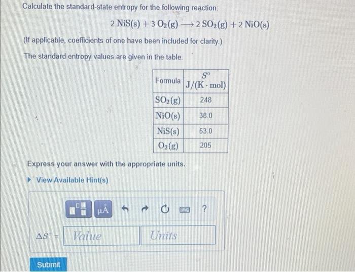 Solved Calculate the standard-state entropy for the | Chegg.com