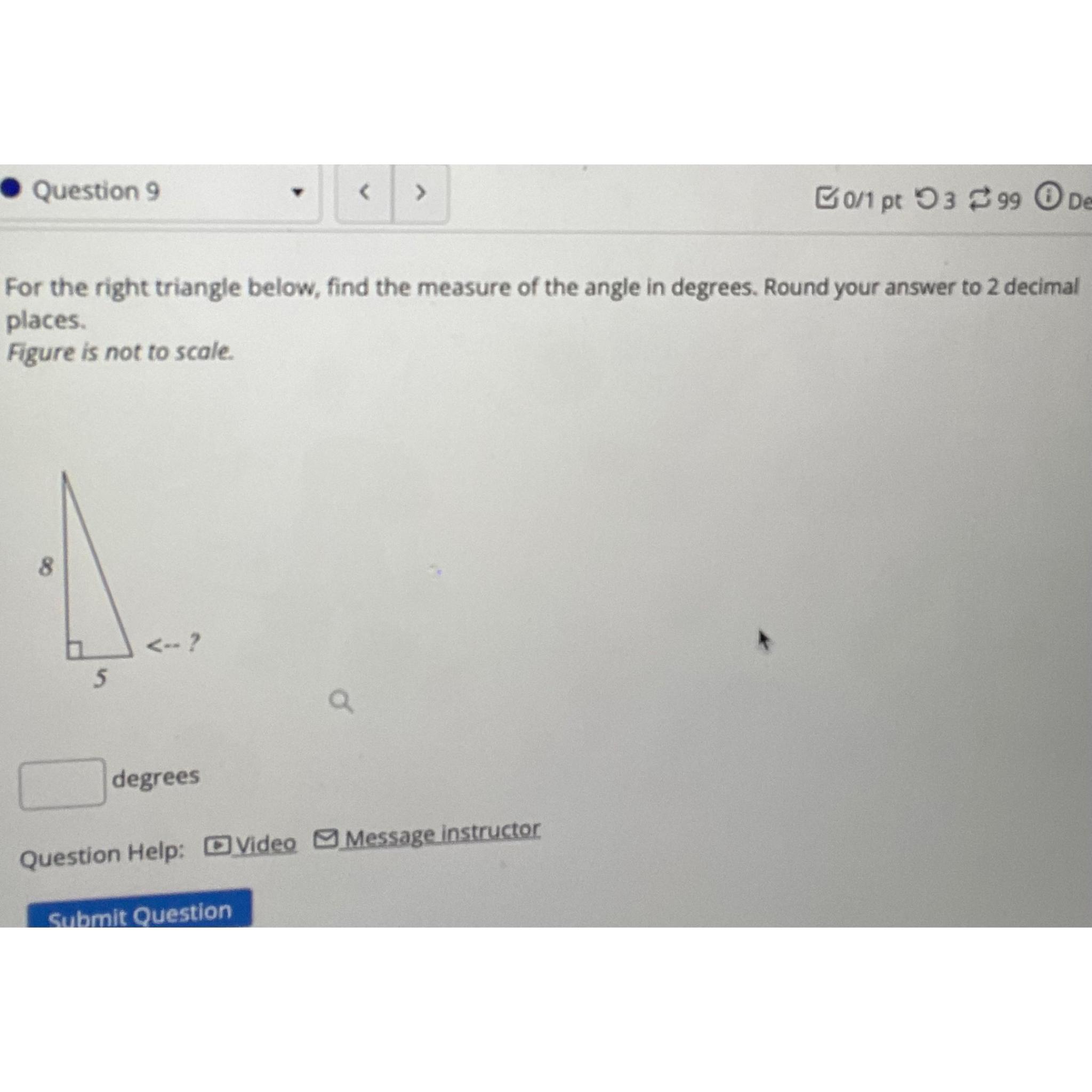 Solved Question 9¿ 01 ﻿pt ⨀3⇄99 (1)For the right triangle | Chegg.com