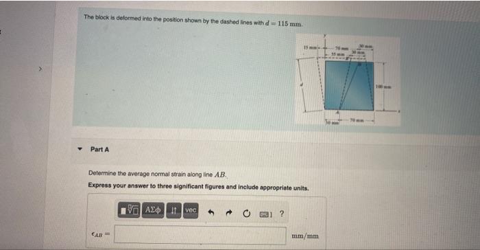 Solved The block is deformed into the position shown by the | Chegg.com