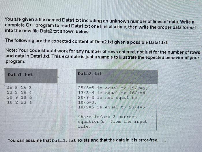 Solved You are given a file named Data1.txt including an | Chegg.com