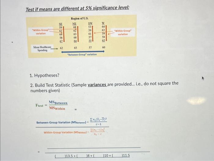 Solved Test if means are different at 5% significance level: | Chegg.com