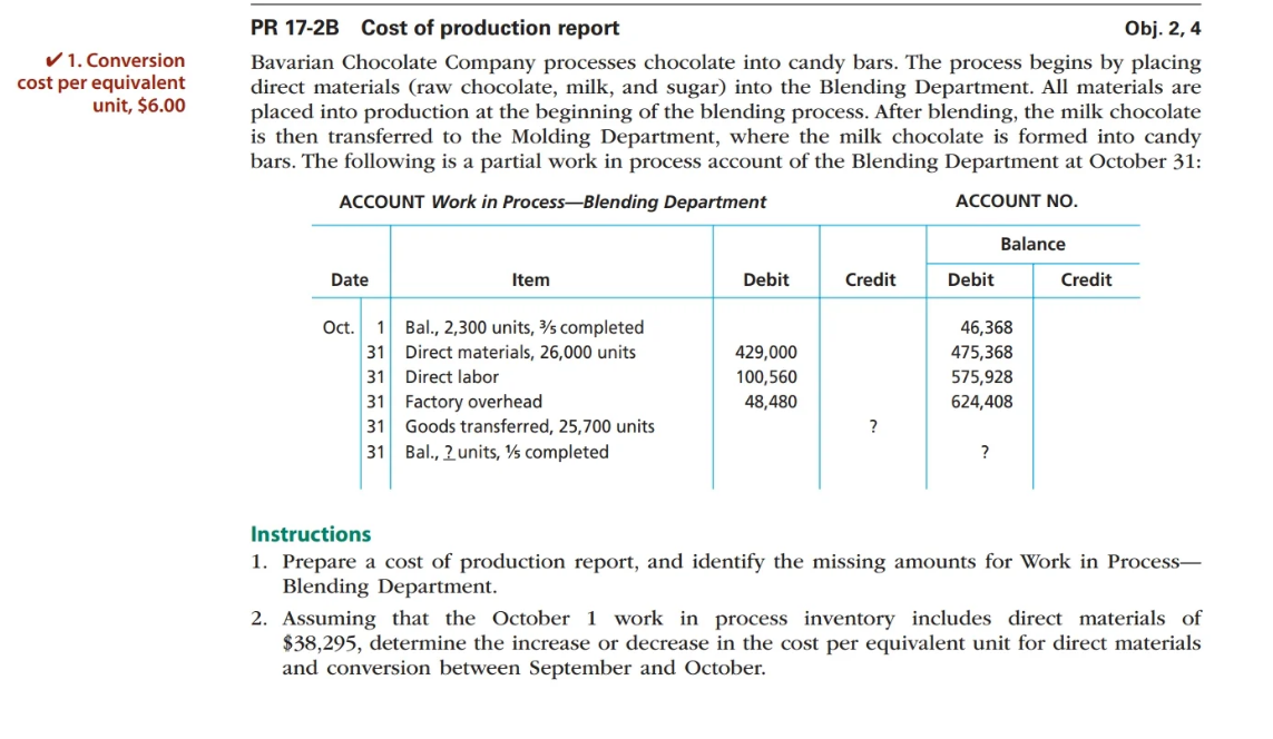 Solved PR 17-2B Cost of production reportObj. 2, 4 1. | Chegg.com