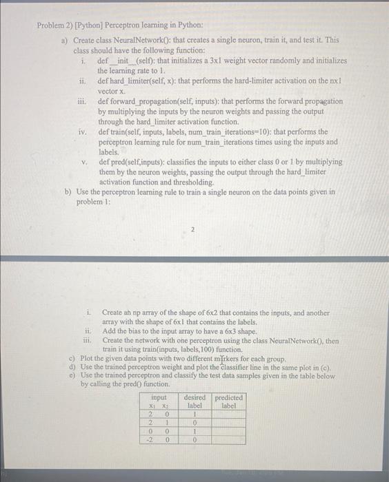 Solved Vector Problem 2 [python] Perceptron Learning In