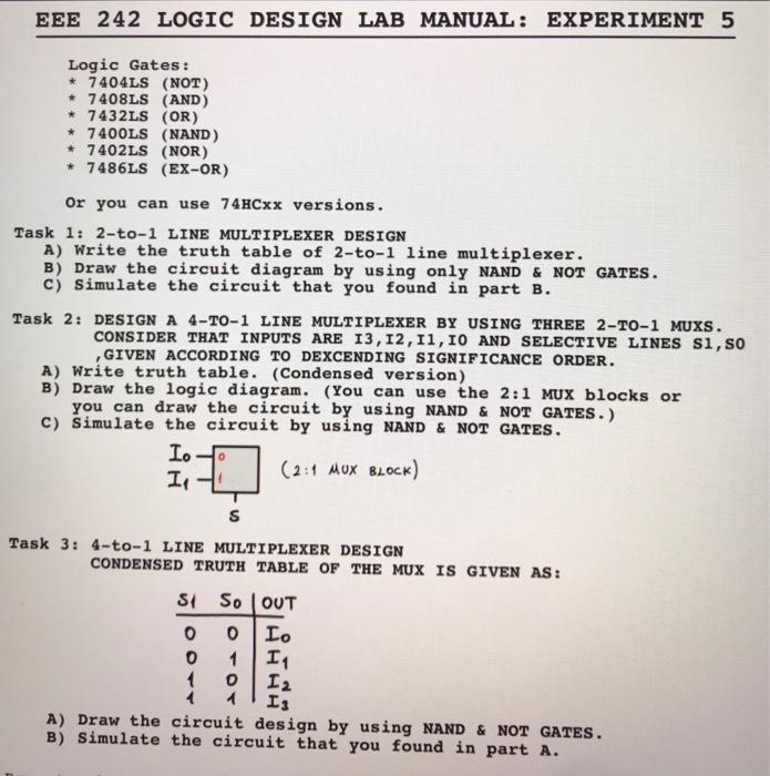 Solved EEE 242 LOGIC DESIGN LAB MANUAL: EXPERIMENT 5 Logic | Chegg.com
