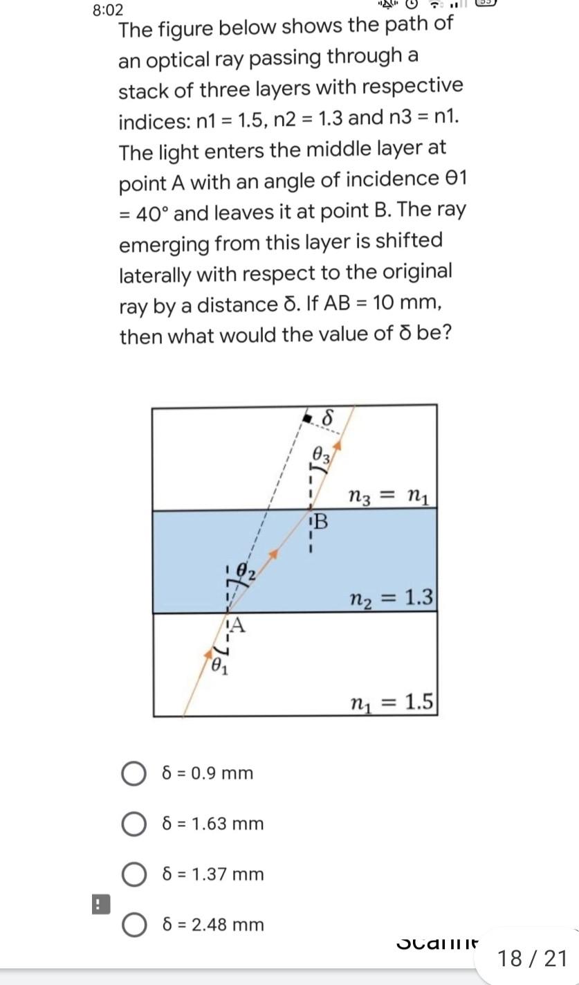 Solved "O 8:02 The figure below shows the path of an optical | Chegg.com