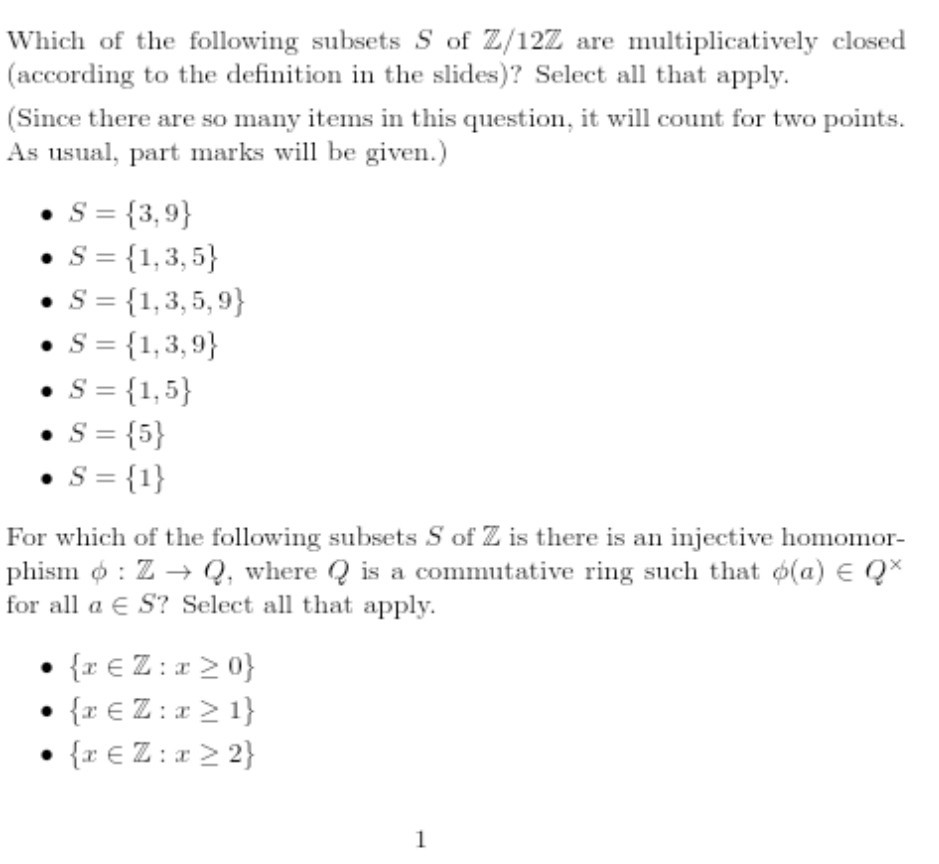 Solved Which of the following subsets S of Z/12Z are | Chegg.com