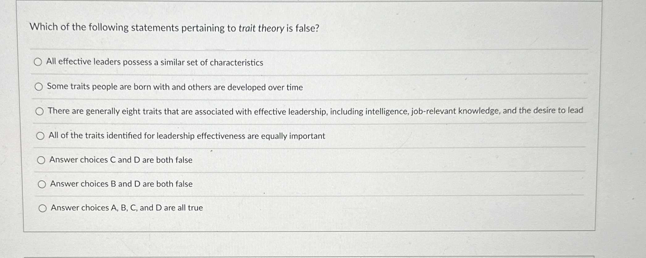 Solved Which of the following statements pertaining to trait | Chegg.com