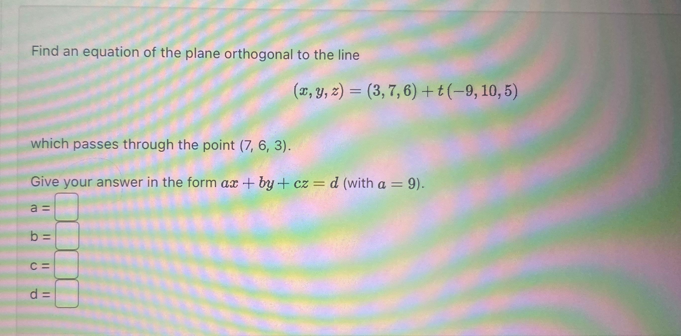 Solved Find an equation of the plane orthogonal to the | Chegg.com