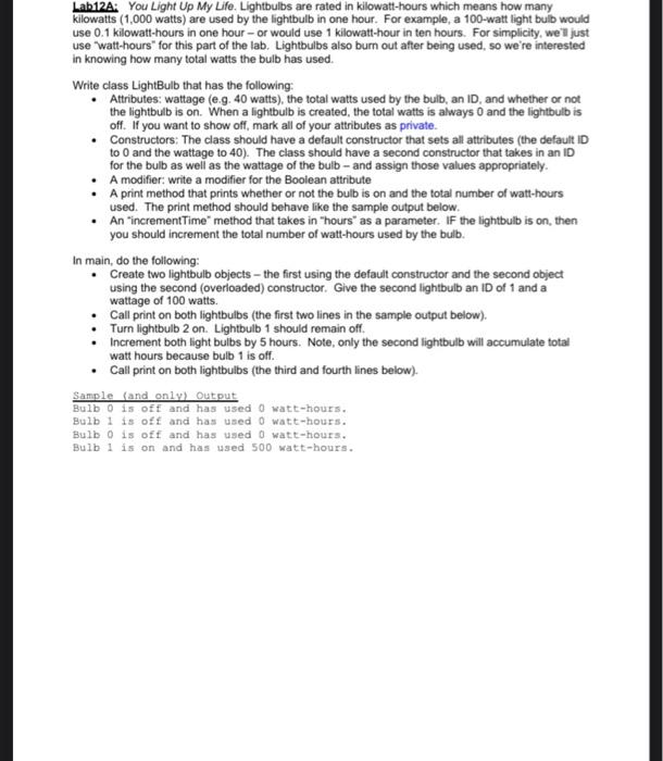 Solved Lab12A: You Light Up My Life. Lightbulbs are rated in | Chegg.com