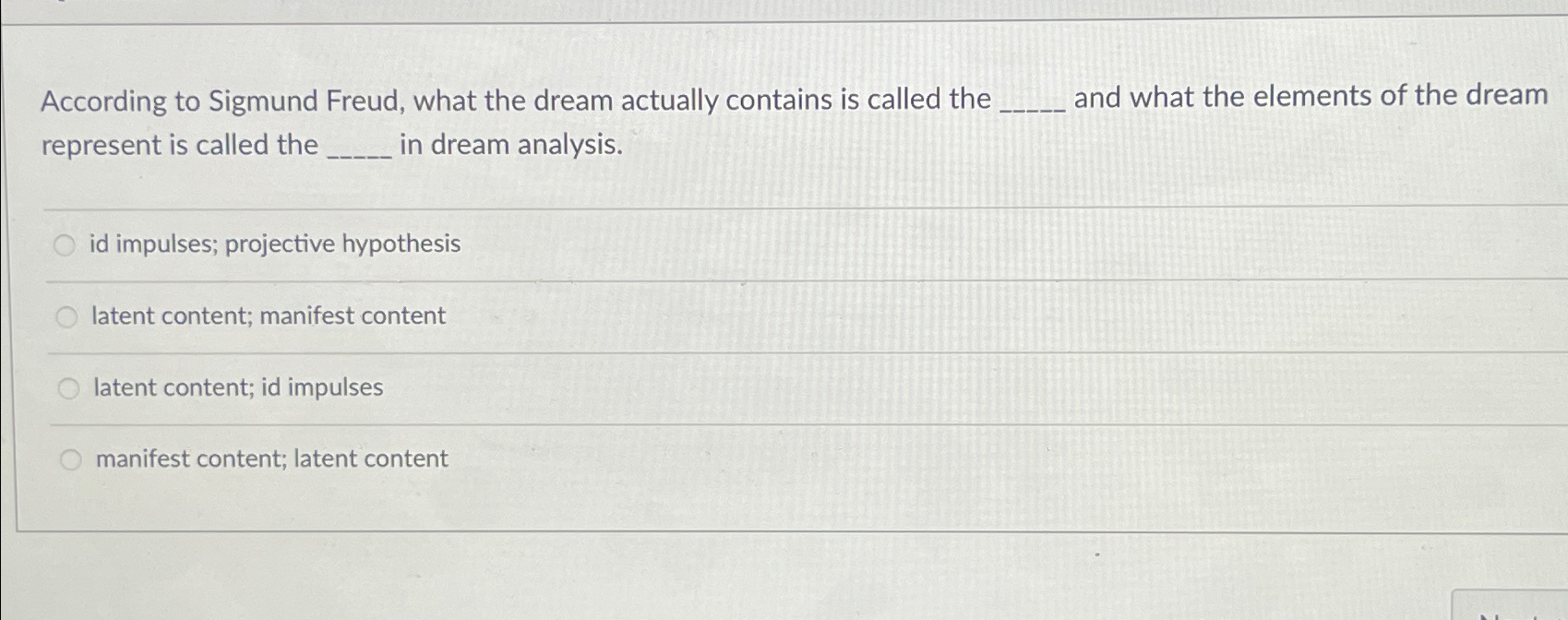 Solved According to Sigmund Freud, what the dream actually | Chegg.com