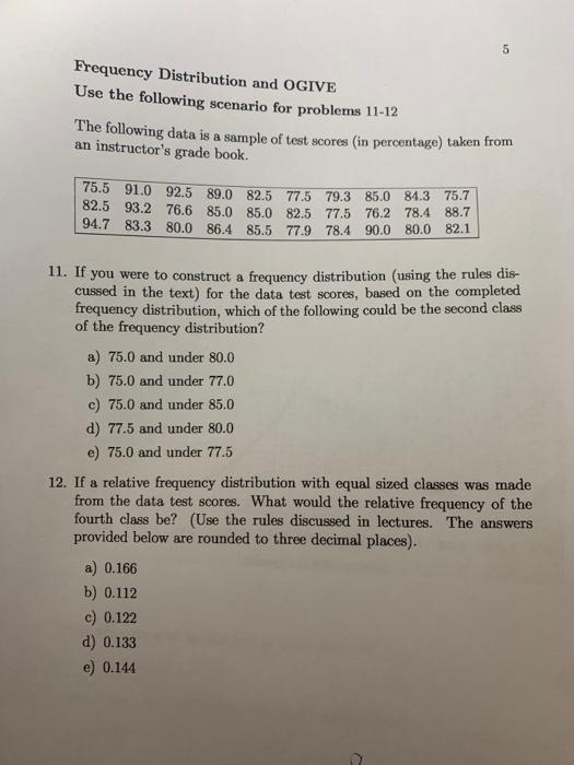Solved Frequency Distribution and OGIVE Use the following | Chegg.com