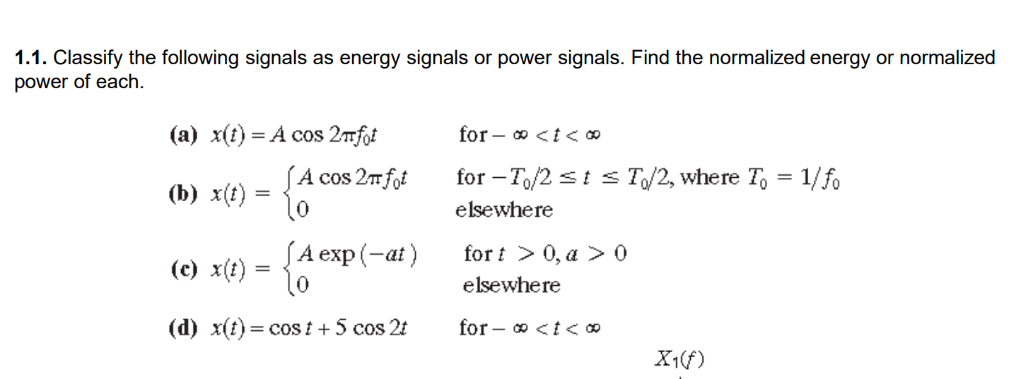 Solved 1.1. ﻿Classify the following signals as energy | Chegg.com