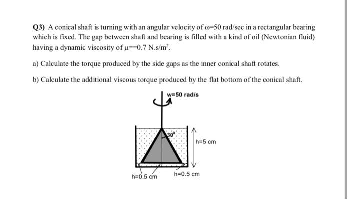 Solved Q3) A conical shaft is turning with an angular | Chegg.com