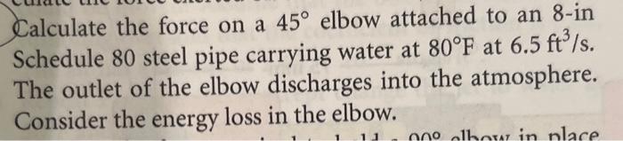 Solved Calculate the force on a 45∘ elbow attached to an | Chegg.com