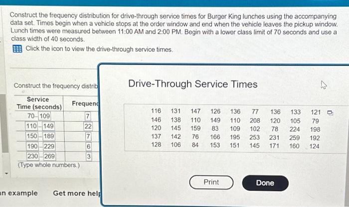 [Solved]: Construct the frequency distribution for drive-thr