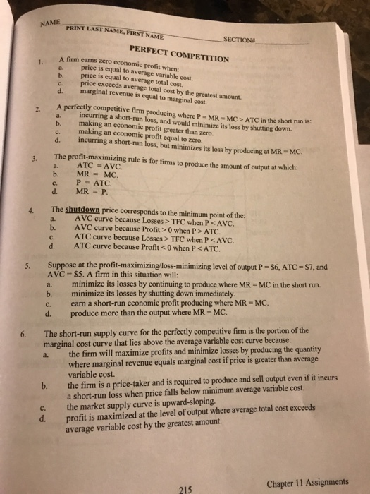 Solved NAME PRINT LAST NAME, FIRST NAME SECTION PERFECT | Chegg.com