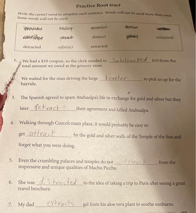 Solved Practice Root tract Write the correct word to | Chegg.com