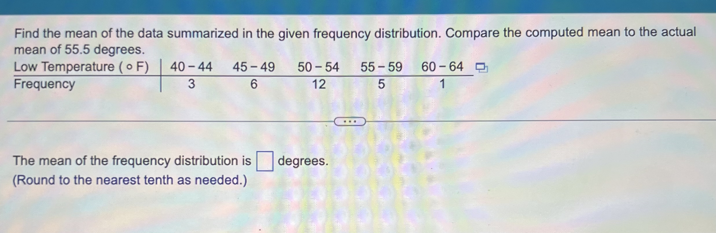 Find the mean of the data summarized in the given | Chegg.com