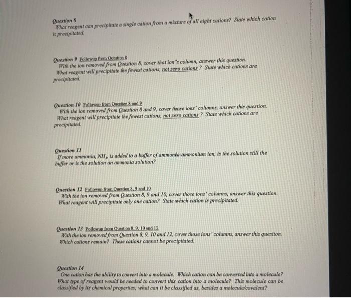 Solved Laboratory Qual Analysis Using the given tables of | Chegg.com