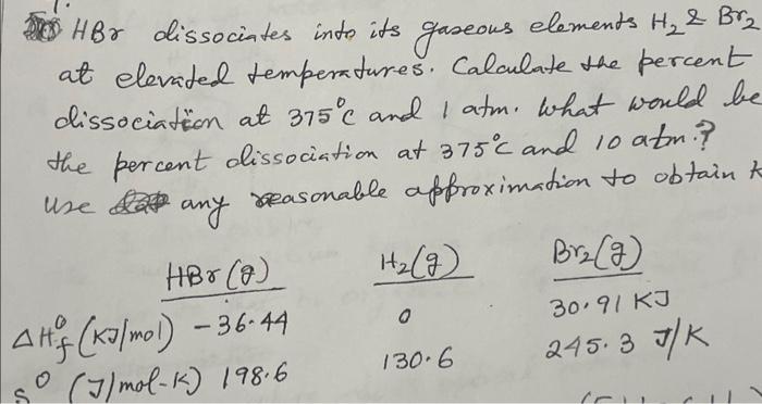 Solved HBr dissociates into its gaseous elements H2&Br2 at | Chegg.com