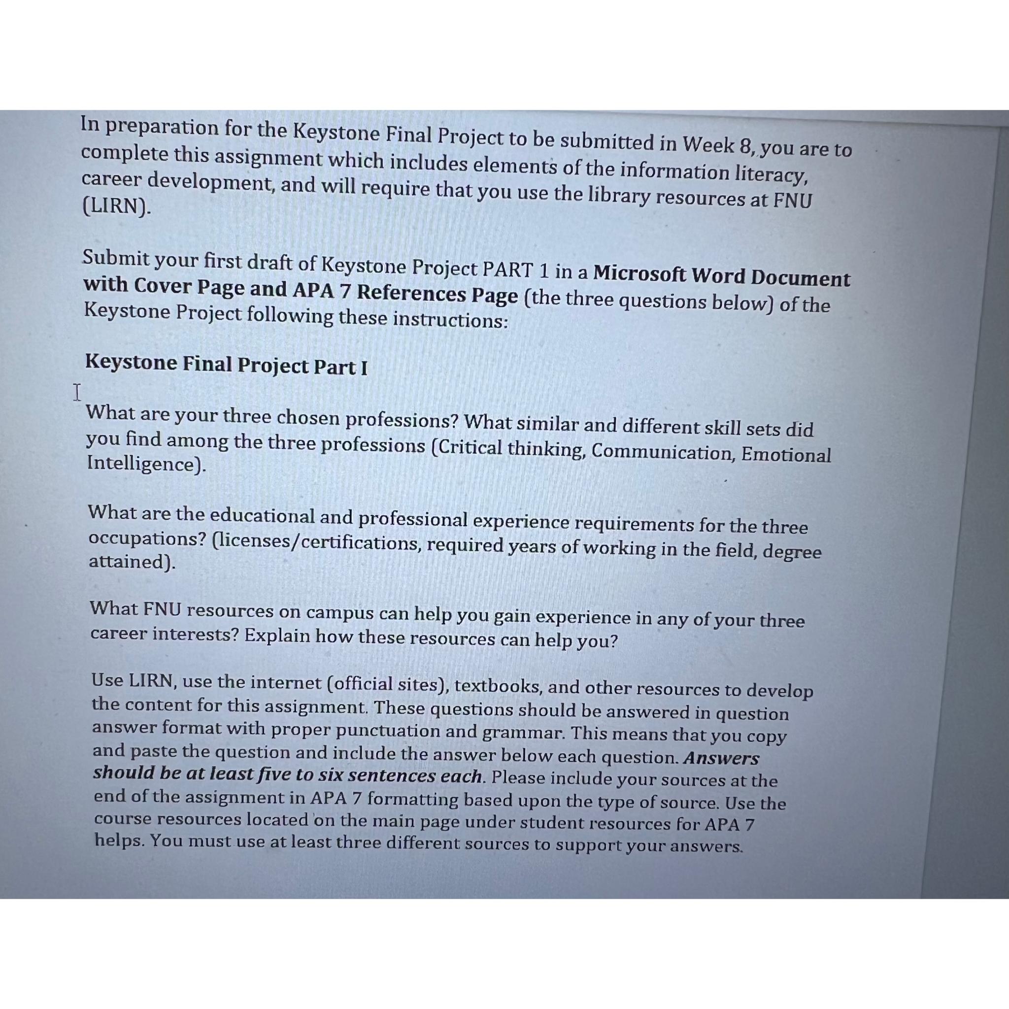 Solved In preparation for the Keystone Final Project to be | Chegg.com